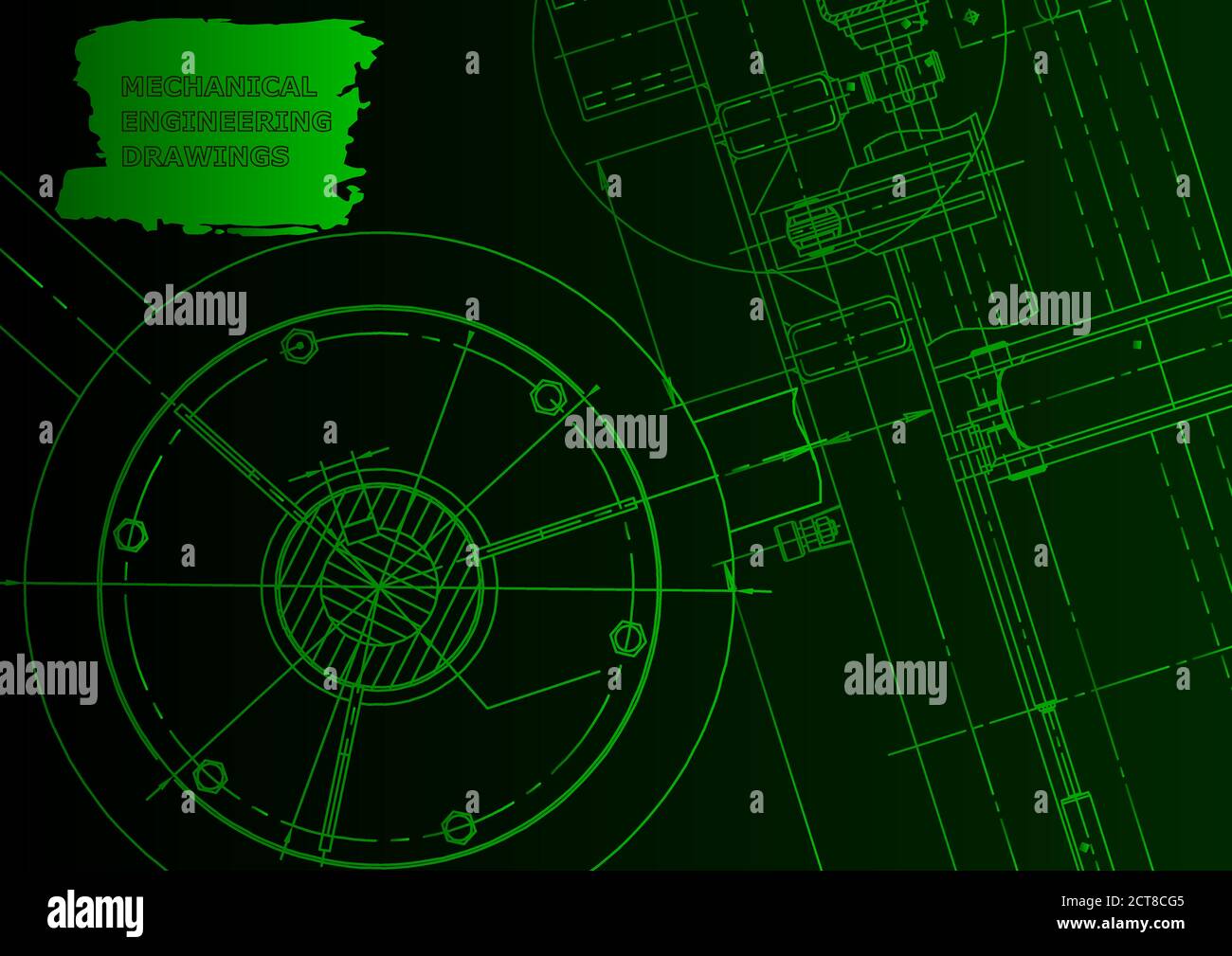 Cover, flyer, banner. Vector engineering illustration. Green neon ...