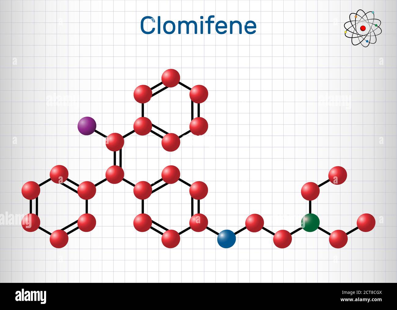 Clomifene, clomiphene, enclomifene, E-isomer molecule. It is an oral ...