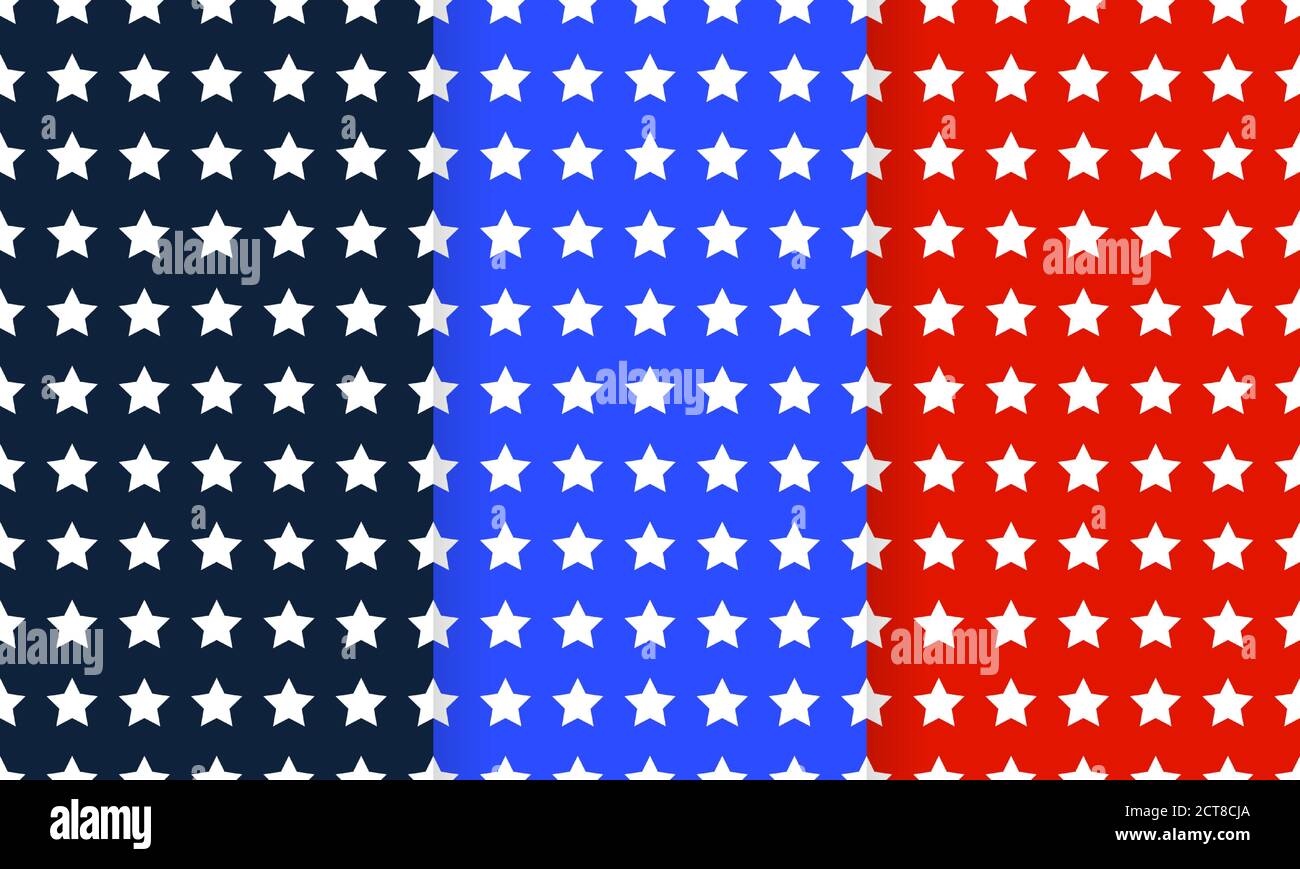 Patriotic red, white and blue geometric seamless patterns. Vector set ...