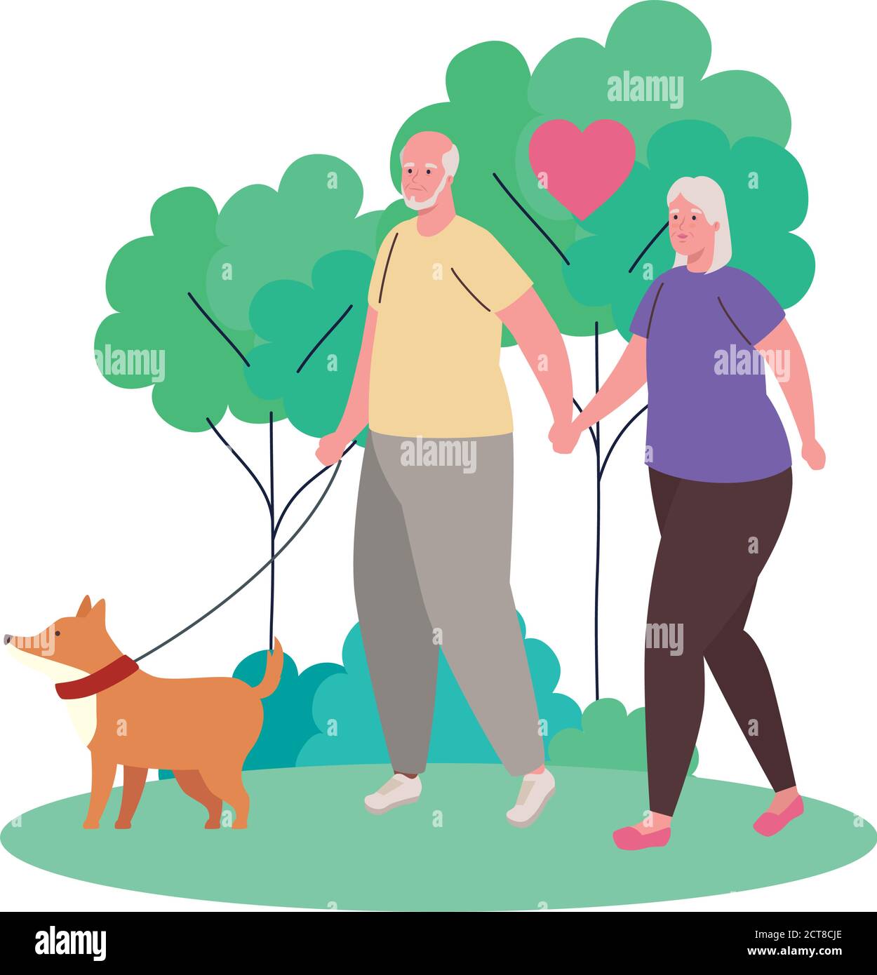 cute old couple walking with dog mascot outdoor Stock Vector Image ...