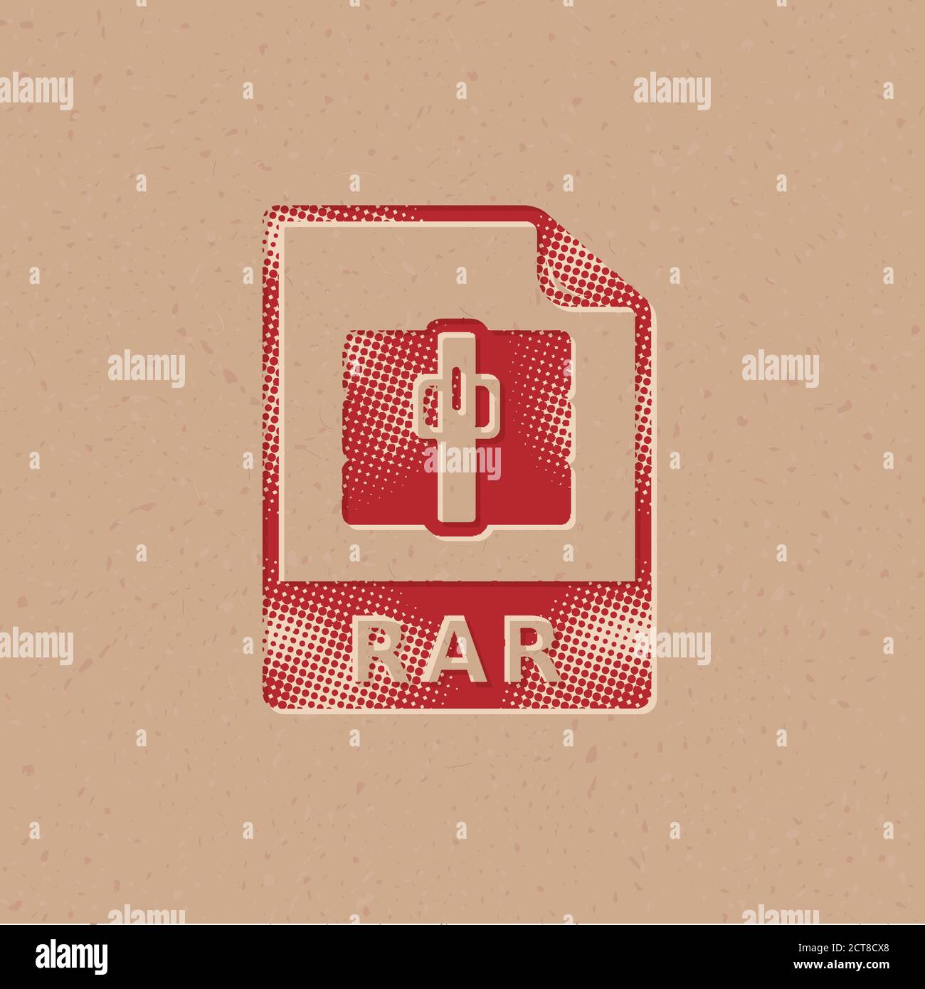 Compressed file format icon in halftone style. Grunge background vector ...