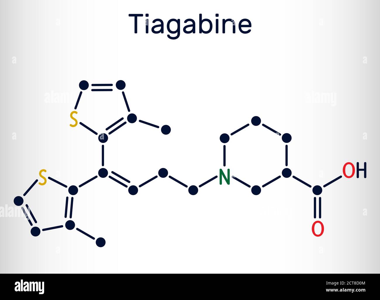 Tiagabine, C20H25NO2S2 molecule. It is anticonvulsant medication, is ...