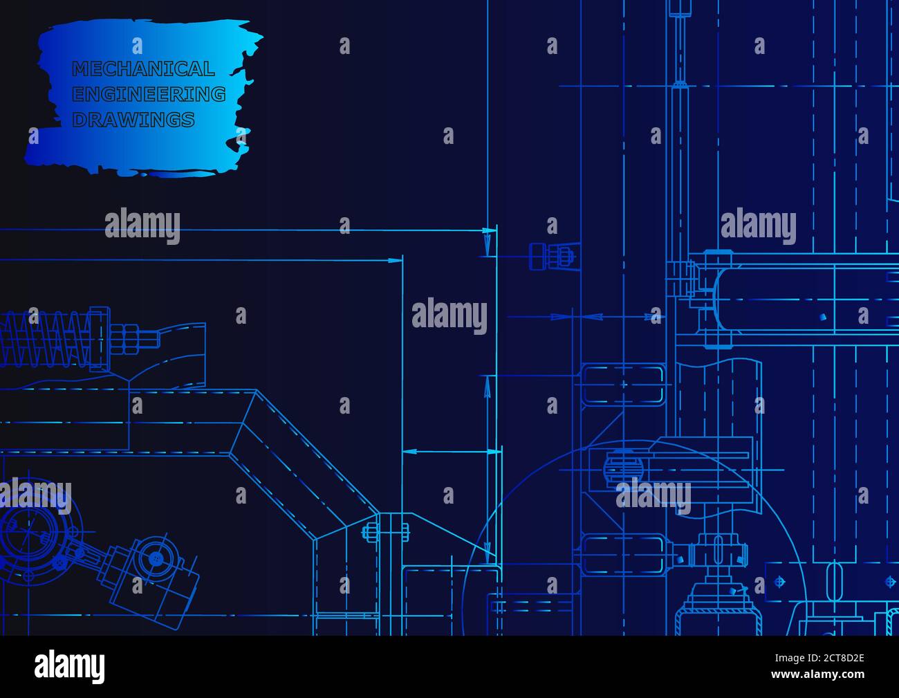Machine-building industry. Mechanical engineering drawing. Blue neon ...
