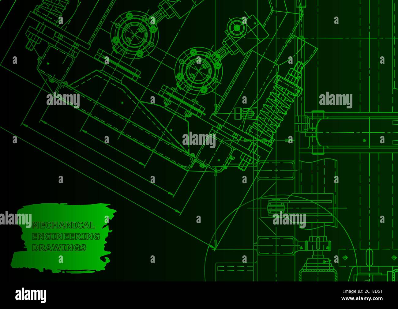 Machine-building industry. Green neon. Technical illustrations ...