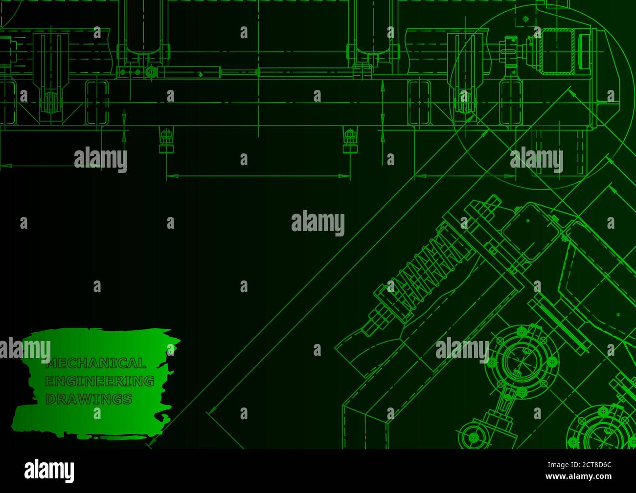 Technical abstract backgrounds. Vector engineering drawings. Green neon ...