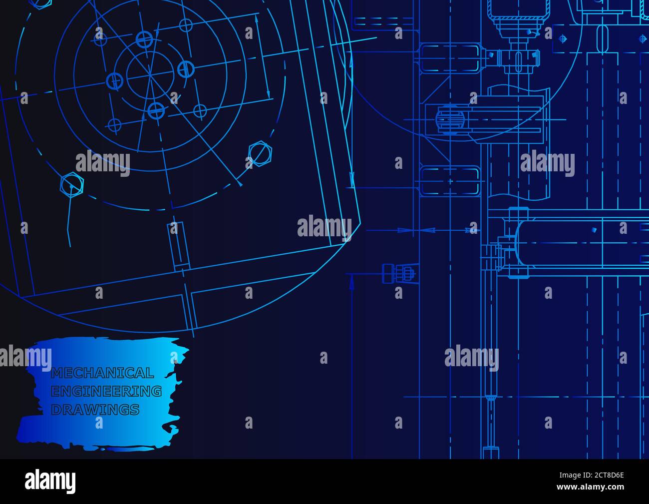 Vector engineering illustration. Blue neon. Mechanical engineering ...