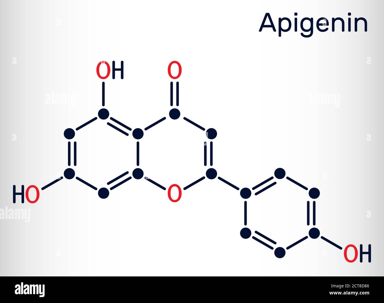 Apigenin, C15H10O5, flavone, aglycone molecule. It is plant-derived ...