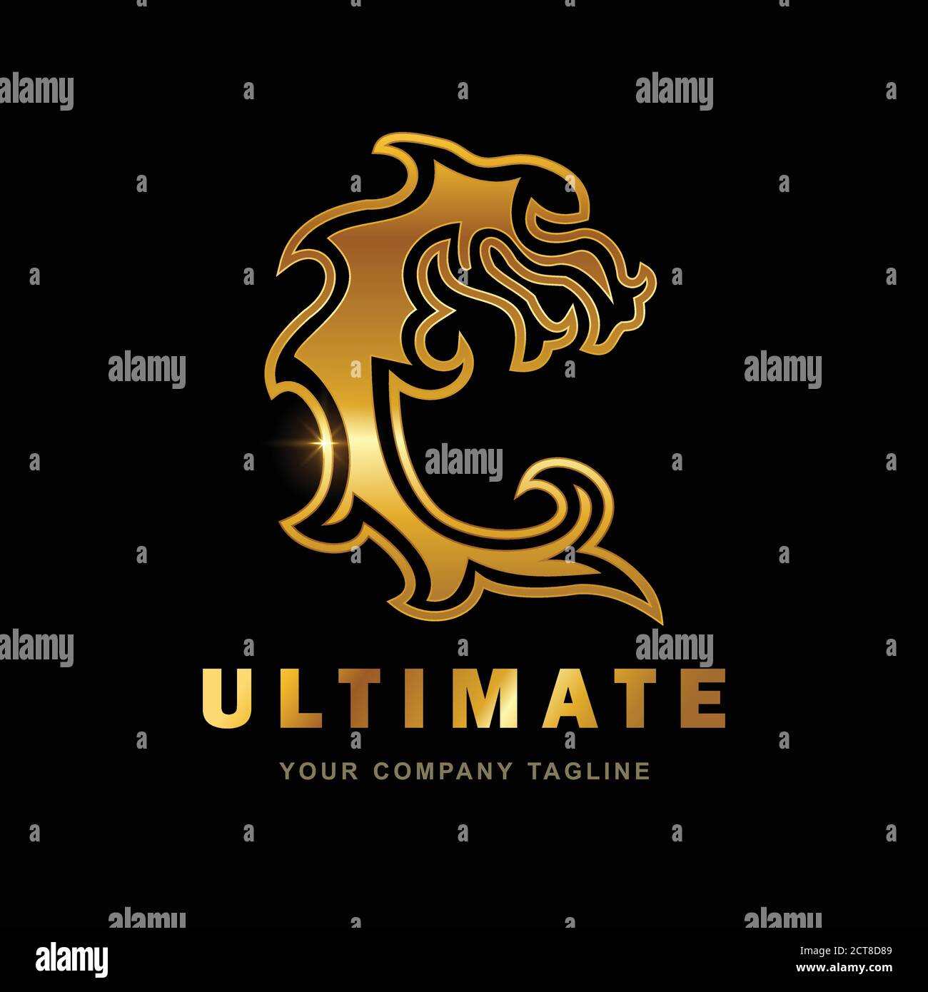 A vector Illustration of Dragon Initial Letter C in Gold color Stock ...