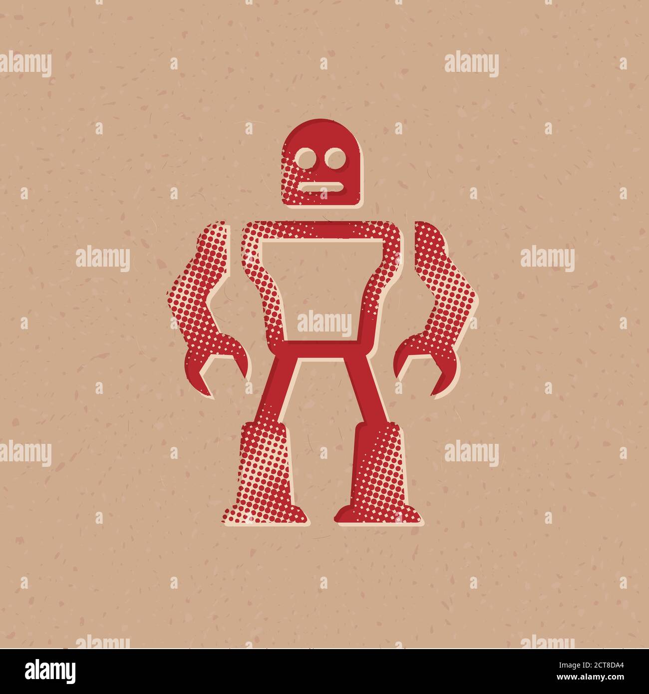 Toy robot icon in halftone style. Grunge background vector illustration ...