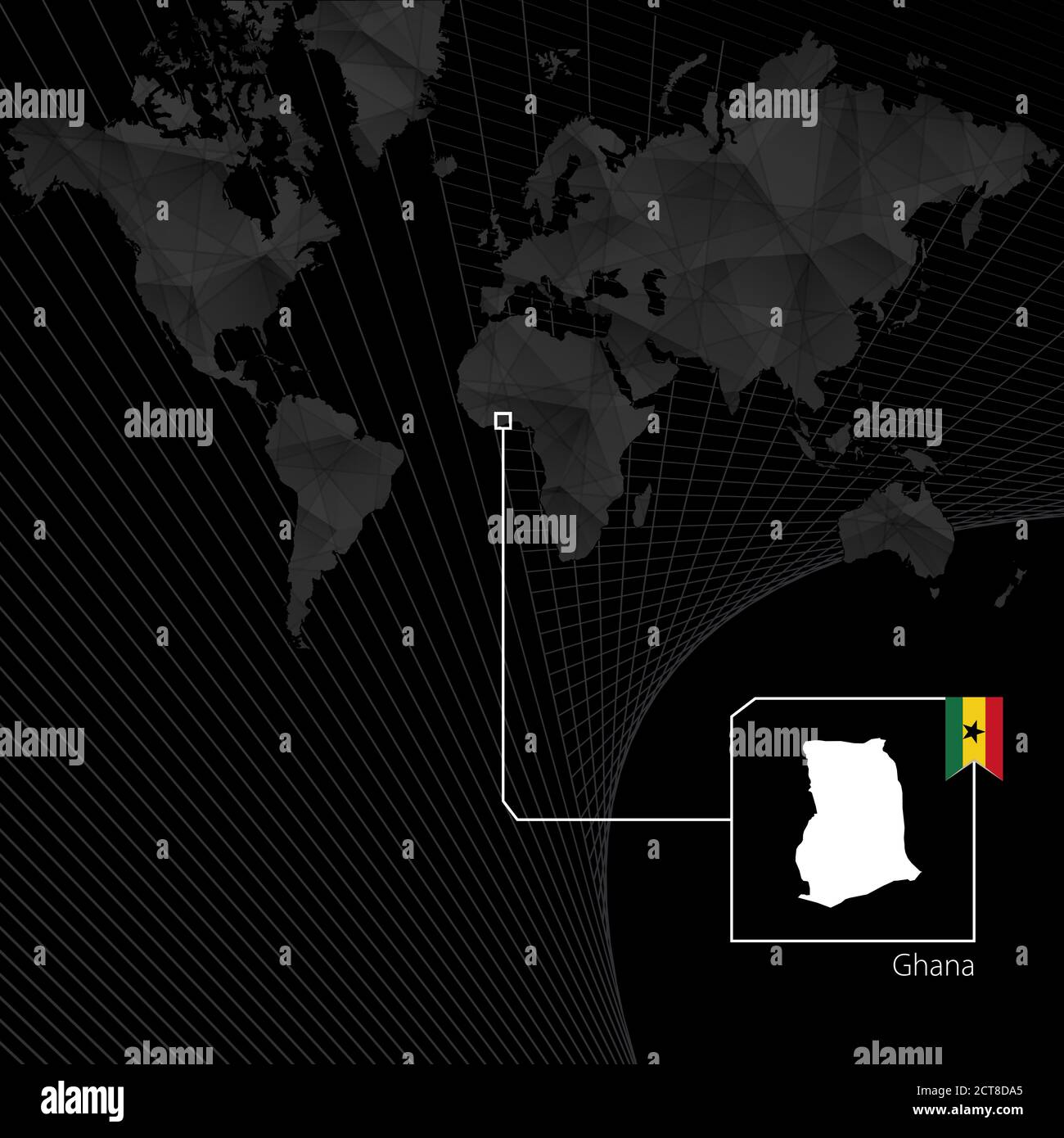 Ghana on black World Map. Map and flag of Ghana Stock Vector Image ...