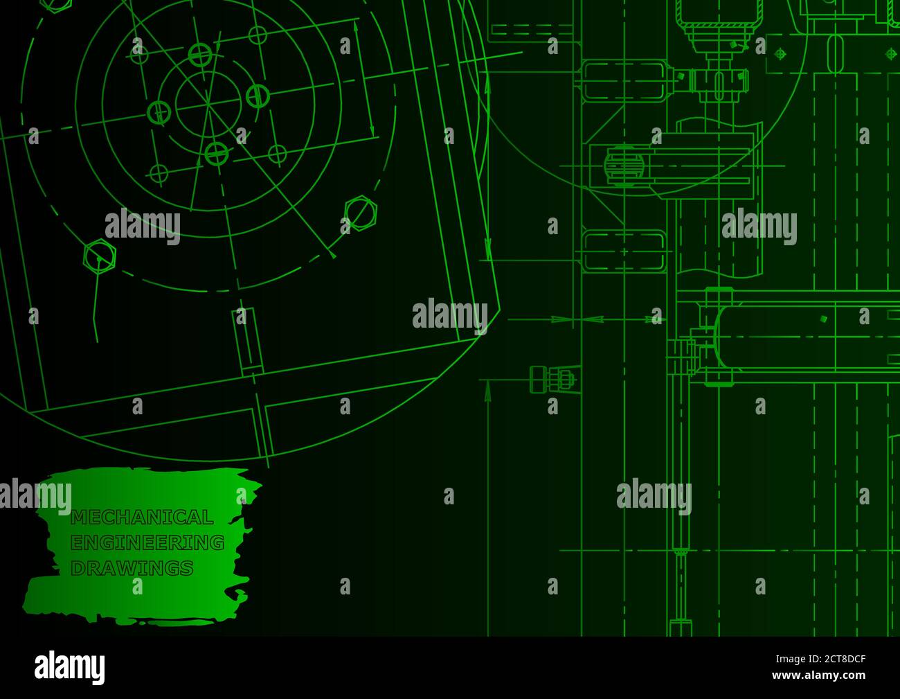 Vector engineering illustration. Green neon. Mechanical engineering ...