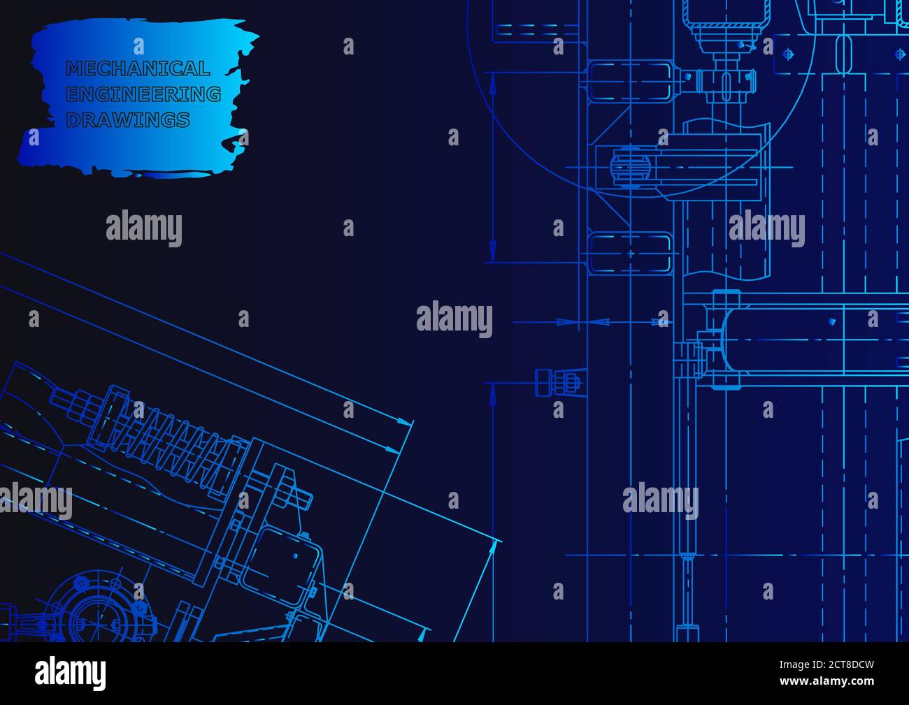 Mechanical engineering drawing. Blue neon. Instrument-making drawing ...