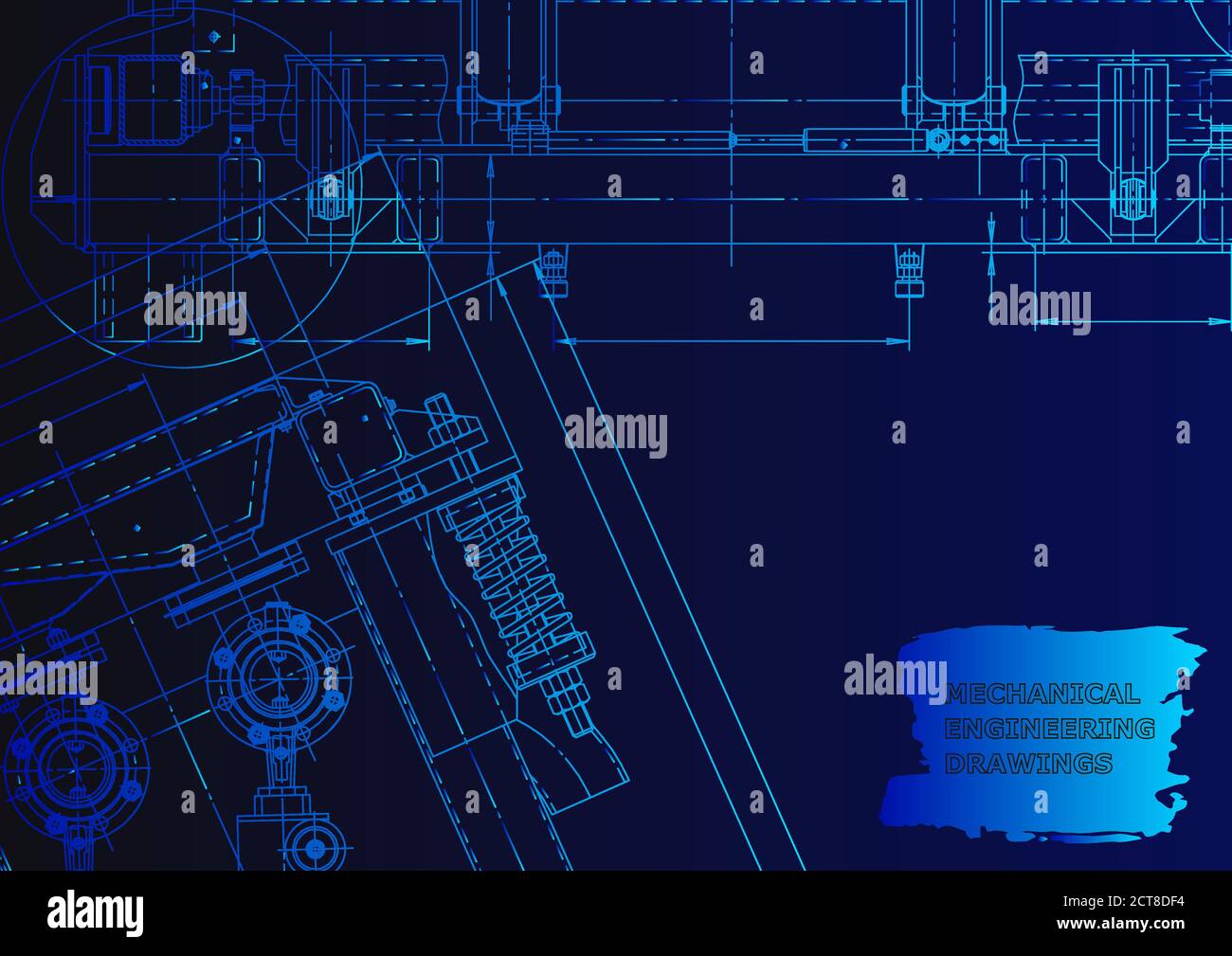 Technical. Vector drawing. Mechanical instrument making. Blue neon ...