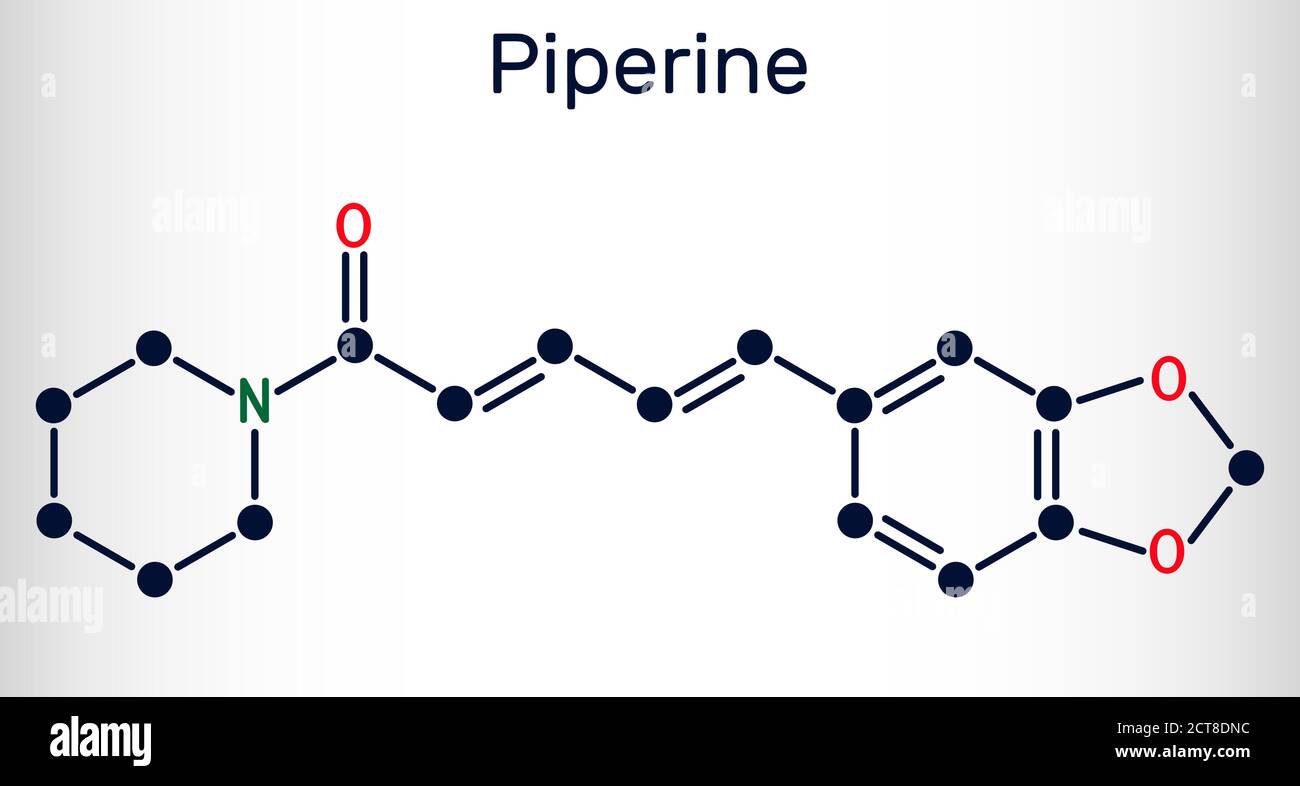 Piperine, C17H19NO3 molecule. It is alkaloid isolated from the plant ...