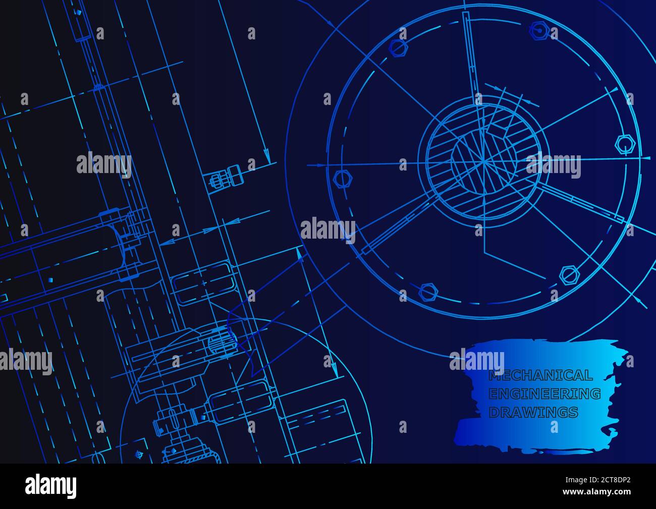 Vector banner. Engineering drawings. Mechanical instrument making. Blue ...