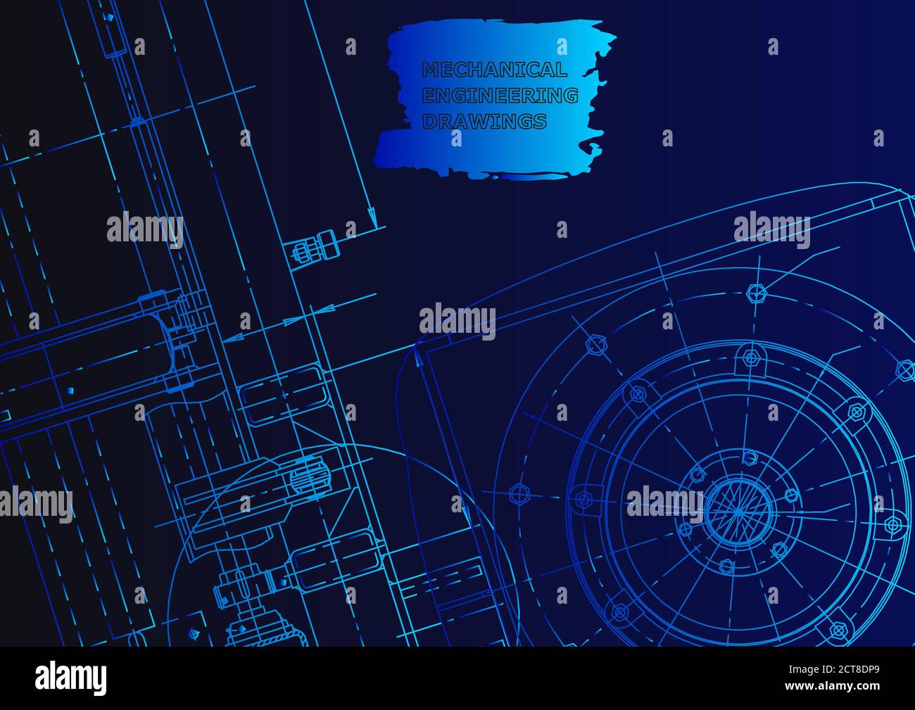 Cover. Vector engineering drawings. Blue neon. Mechanical instrument ...