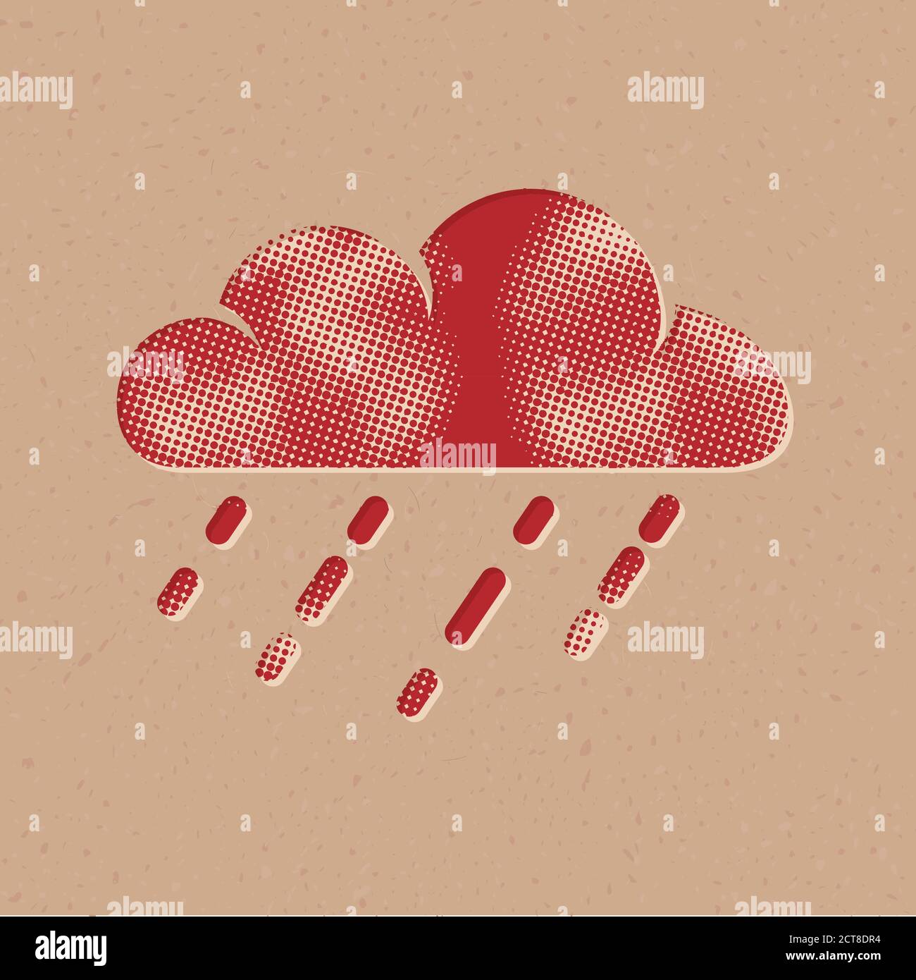 Rain cloud icon in halftone style. Grunge background vector ...