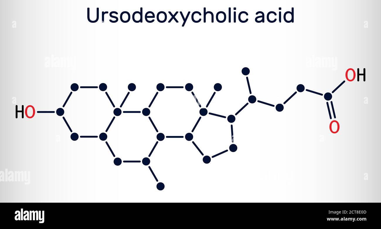 Ursodeoxycholic acid, ursodiol, UDCA molecule. It is used as cholagogue ...