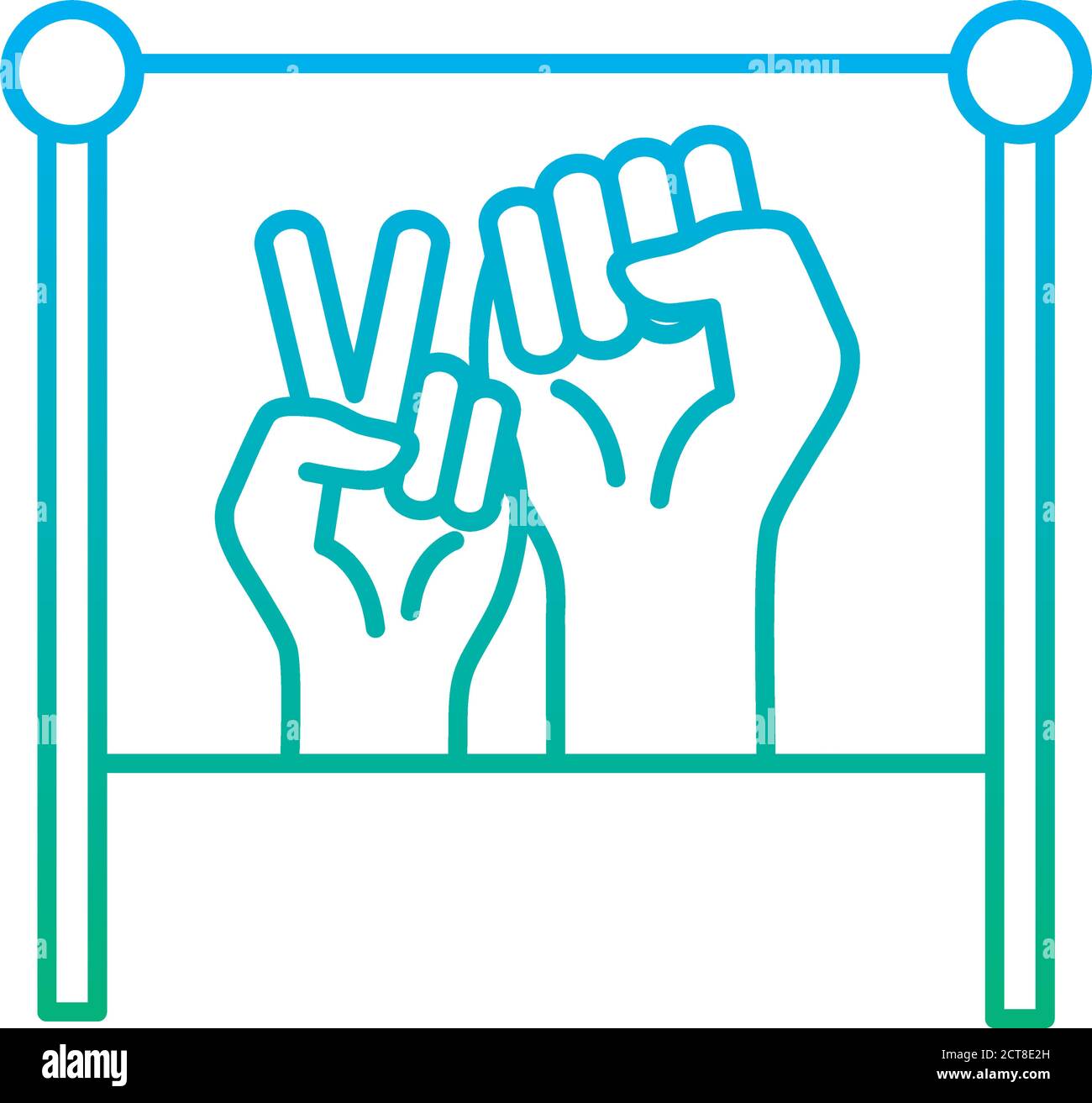raised fist and love peace hand in banner board degraded style icon ...
