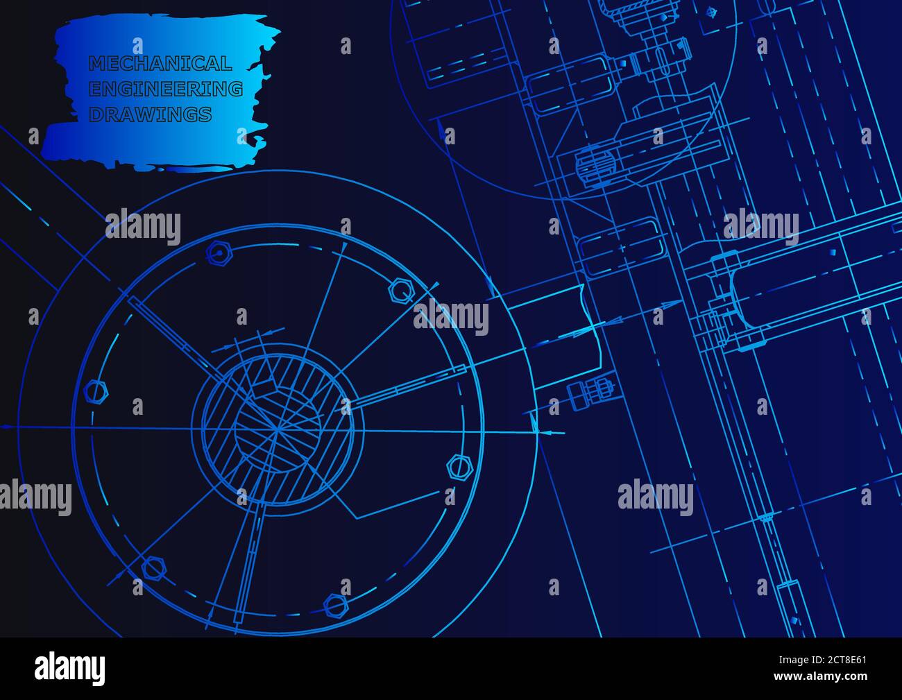 Cover, flyer, banner. Vector engineering illustration. Blue neon ...