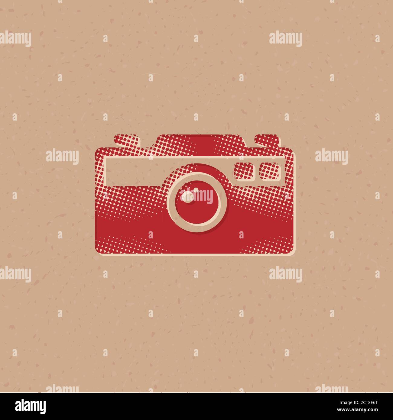 Range finder camera icon in halftone style. Grunge background vector ...