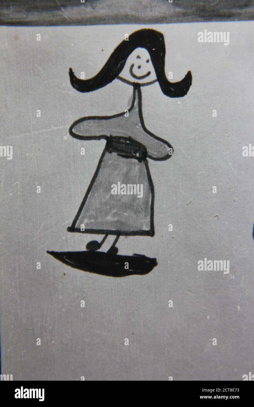 Fine 1970s black and white photography of a drawing of a little girl by ...