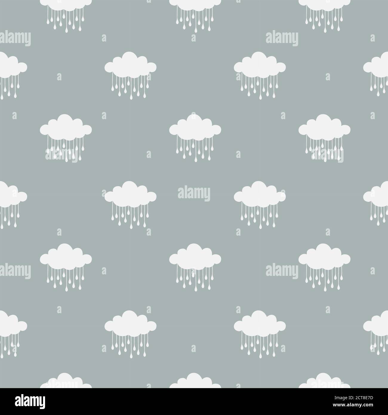 Clouds and rain drops vector seamless pattern. White cloud on blue background pattern for print ...