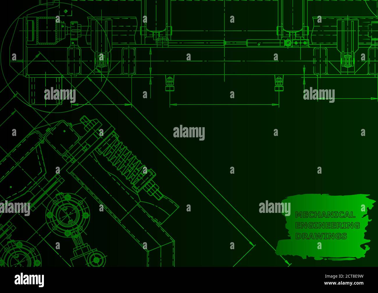 Technical abstract backgrounds. Green neon engineering drawings ...