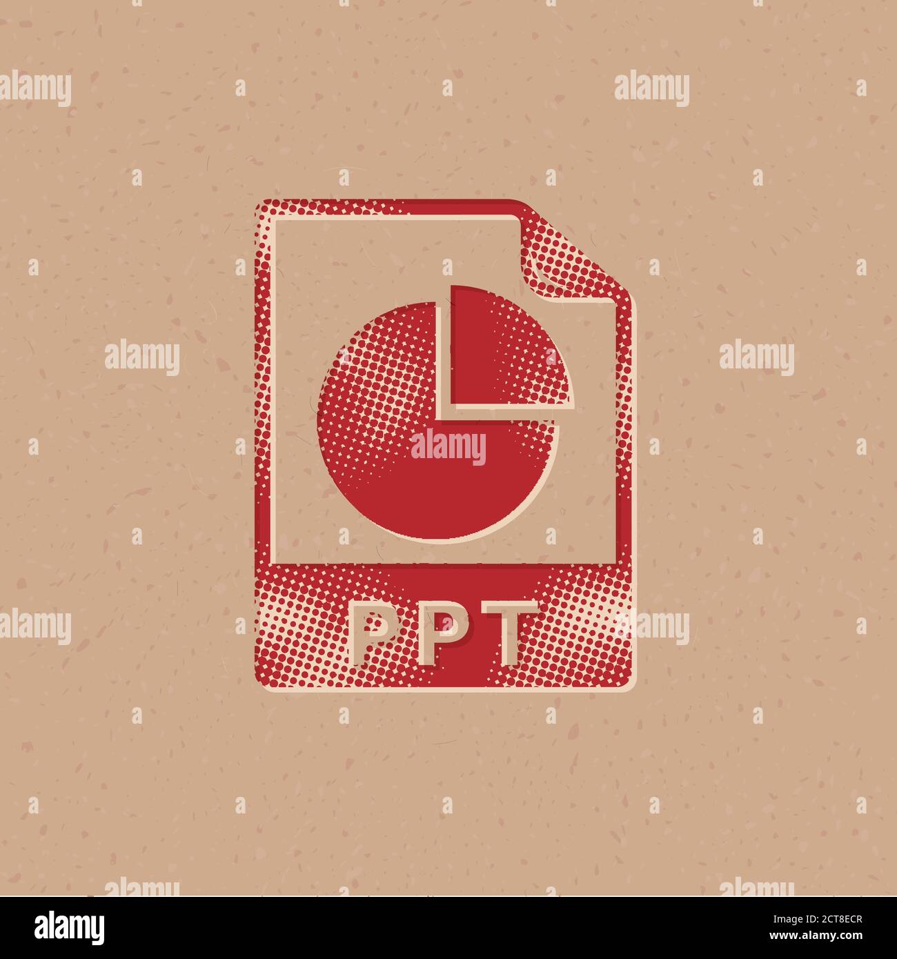 Presentation file format icon in halftone style. Grunge background ...