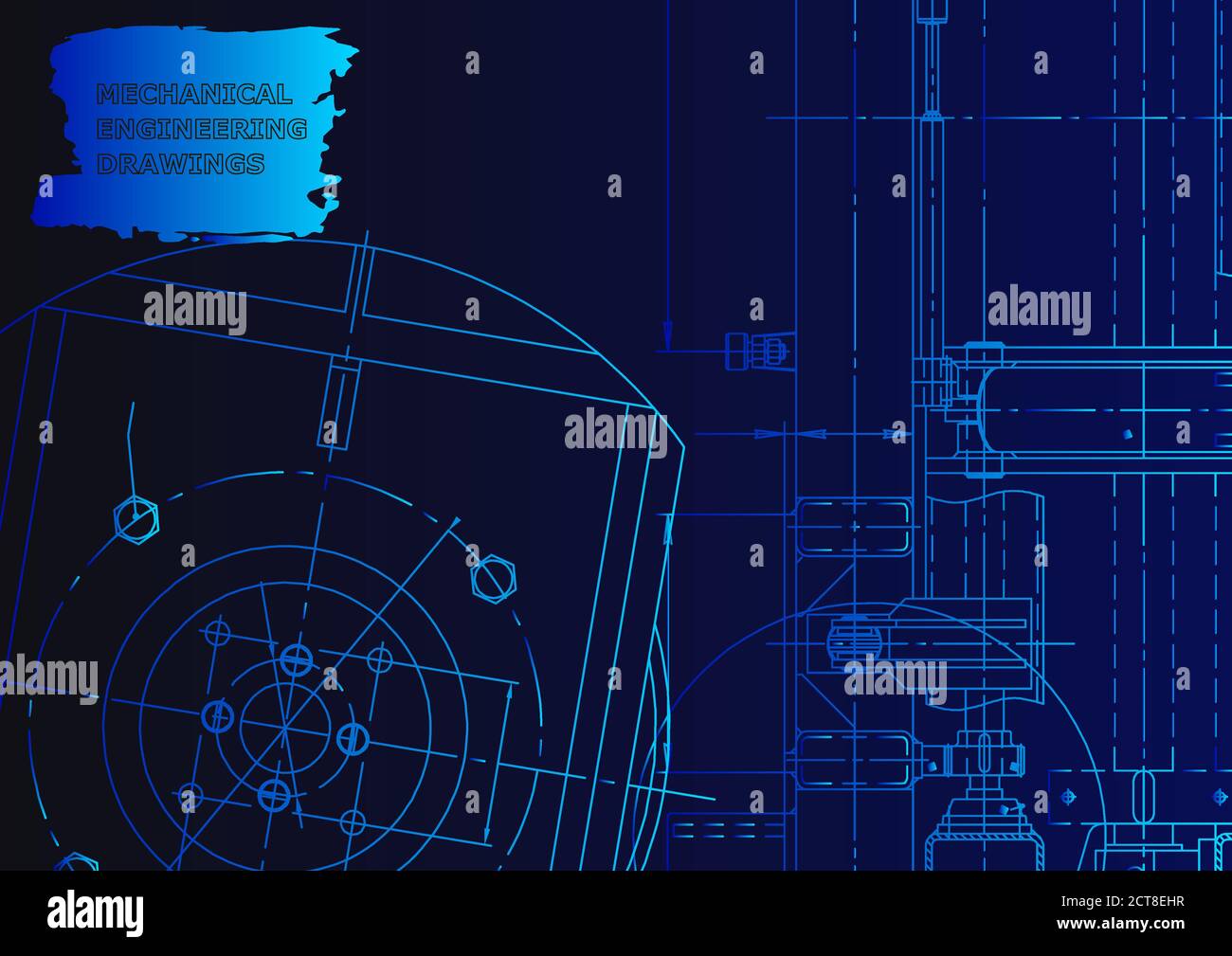 Vector engineering illustration. Blue neon. Instrument-making drawings ...