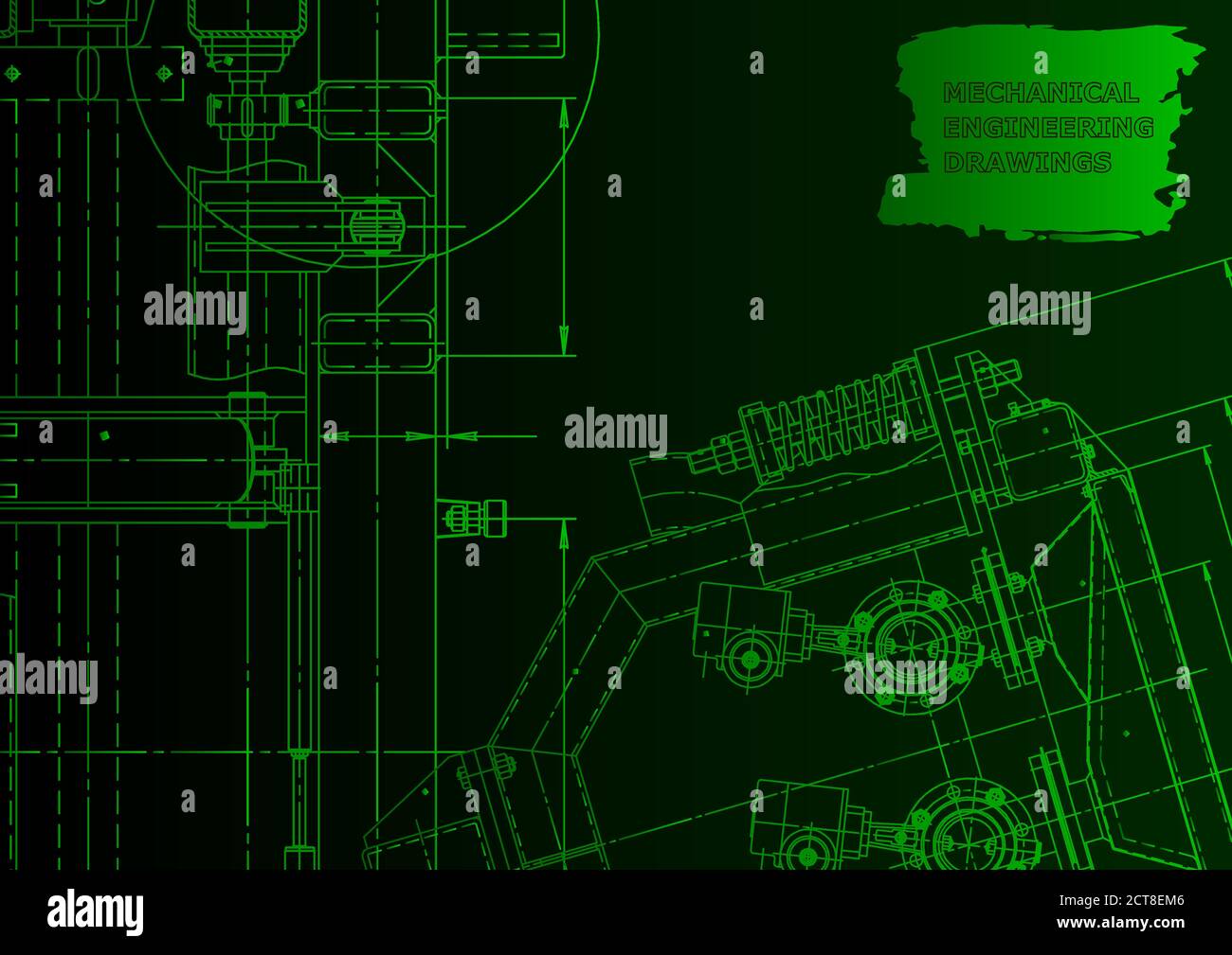 Machine-building industry. Instrument-making drawings. Green neon ...