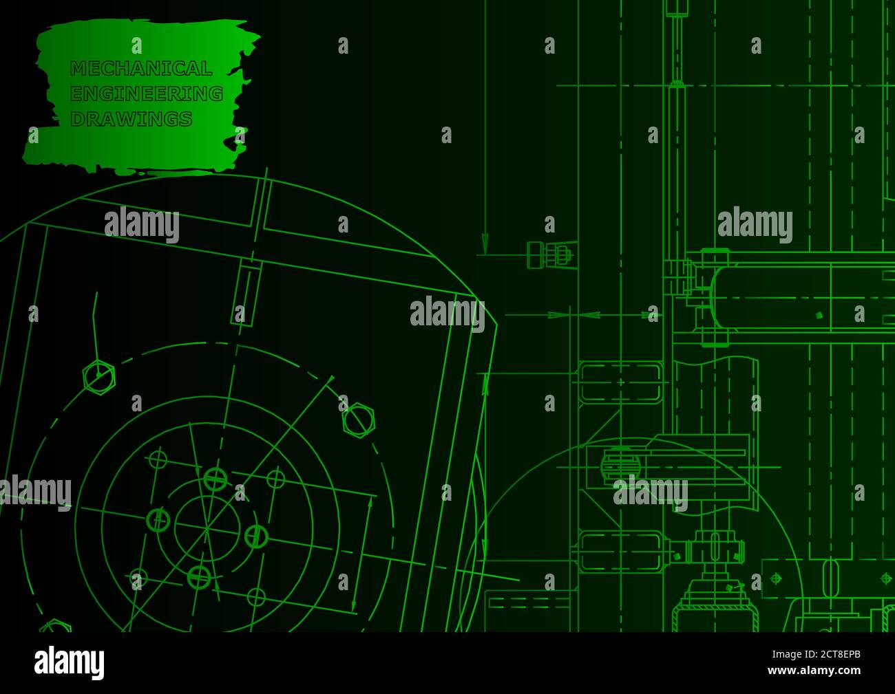 Vector engineering illustration. Green neon. Instrument-making drawings ... Vector engineering illustration. Green neon. Instrument-making drawings ...
