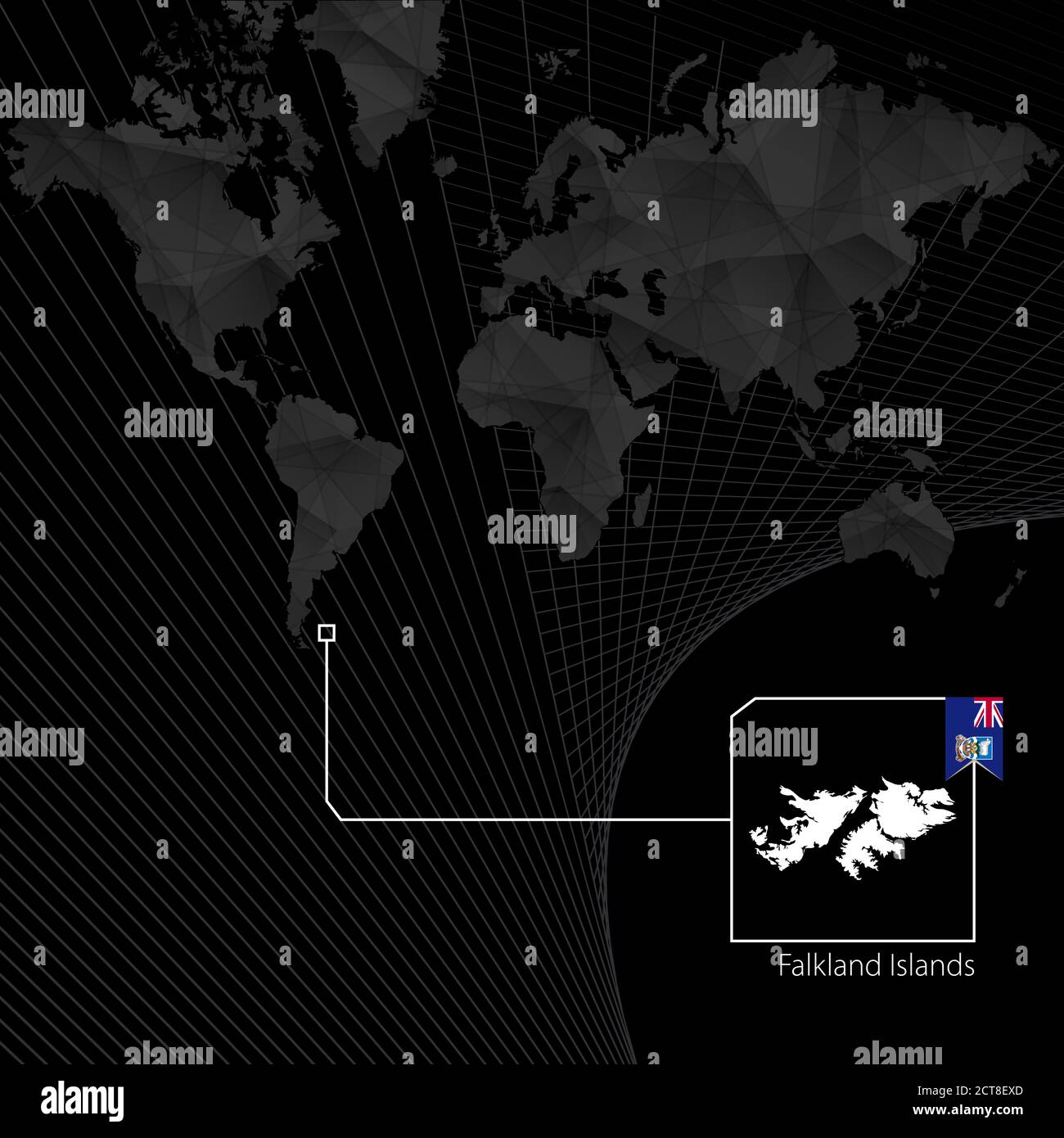 Falkland Islands on black World Map. Map and flag of Falkland Islands ...