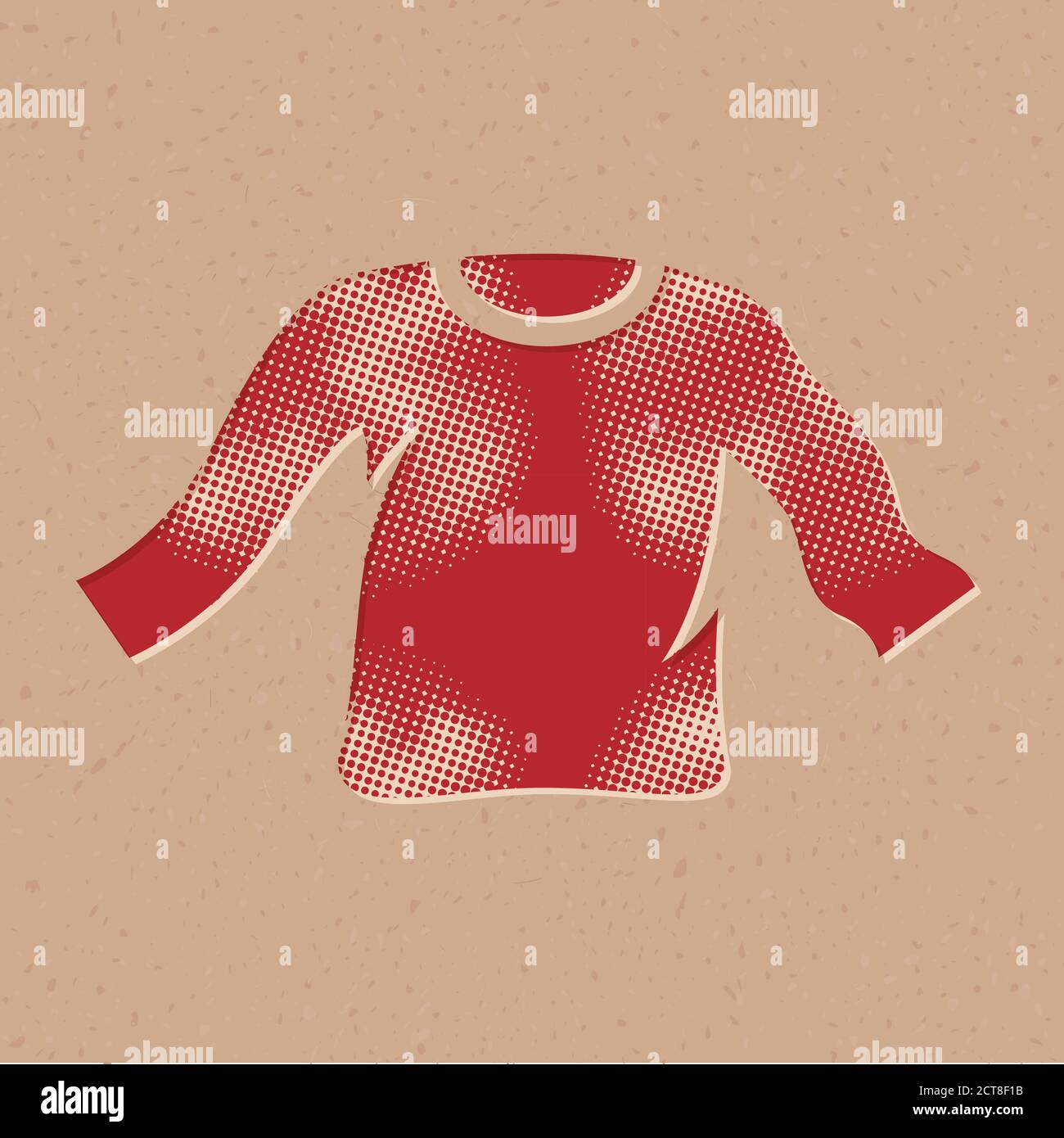 Long sleeve T-shirt icon in halftone style. Grunge background vector ...