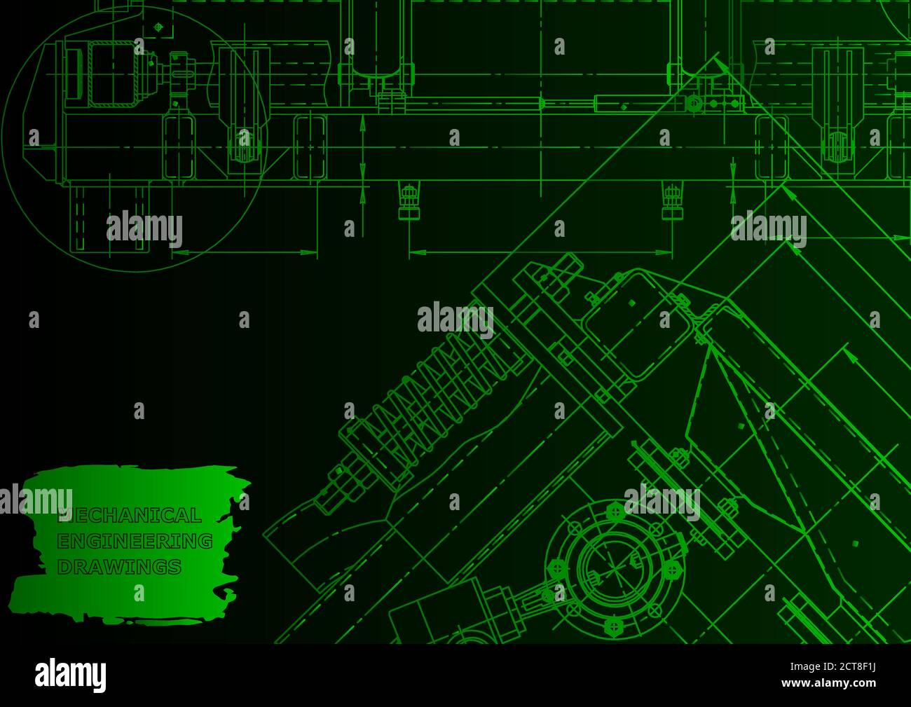 Machine-building industry. Computer aided design systems. Green neon ...