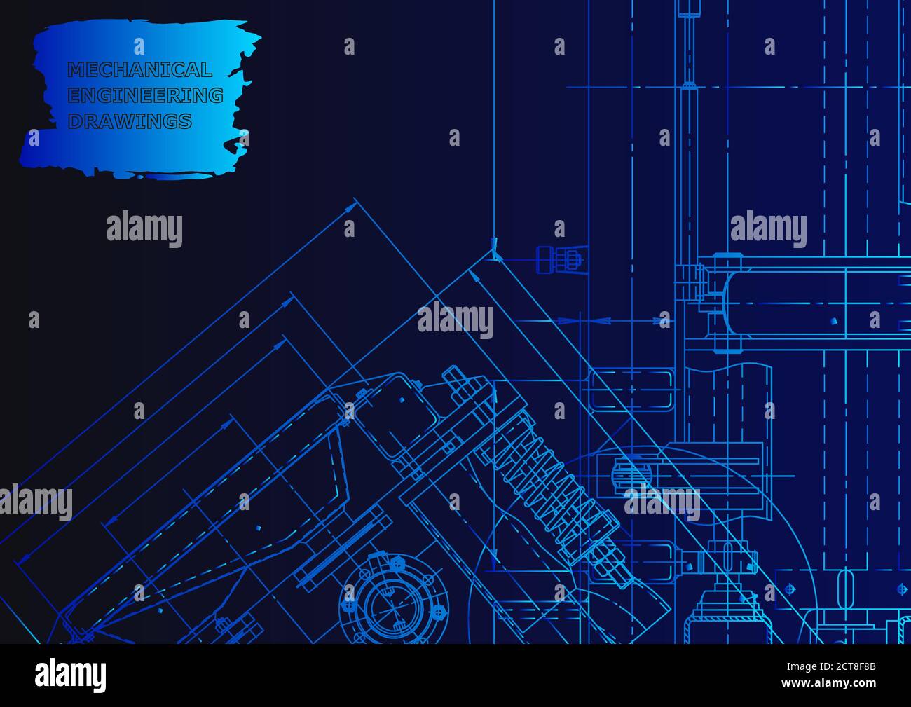 Machine-building industry. Mechanical engineering drawing. Blue neon ...