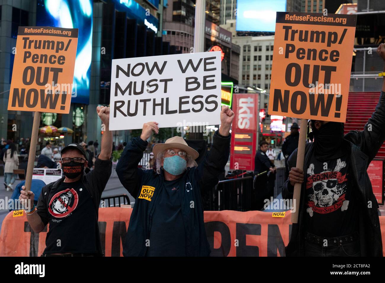 New York, New York, USA. 21st Sep, 2020. Demonstrators are shown ...