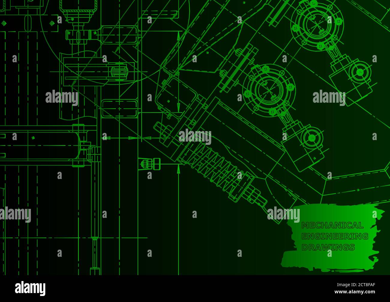 Vector engineering illustration. Mechanical engineering drawing. Green ...