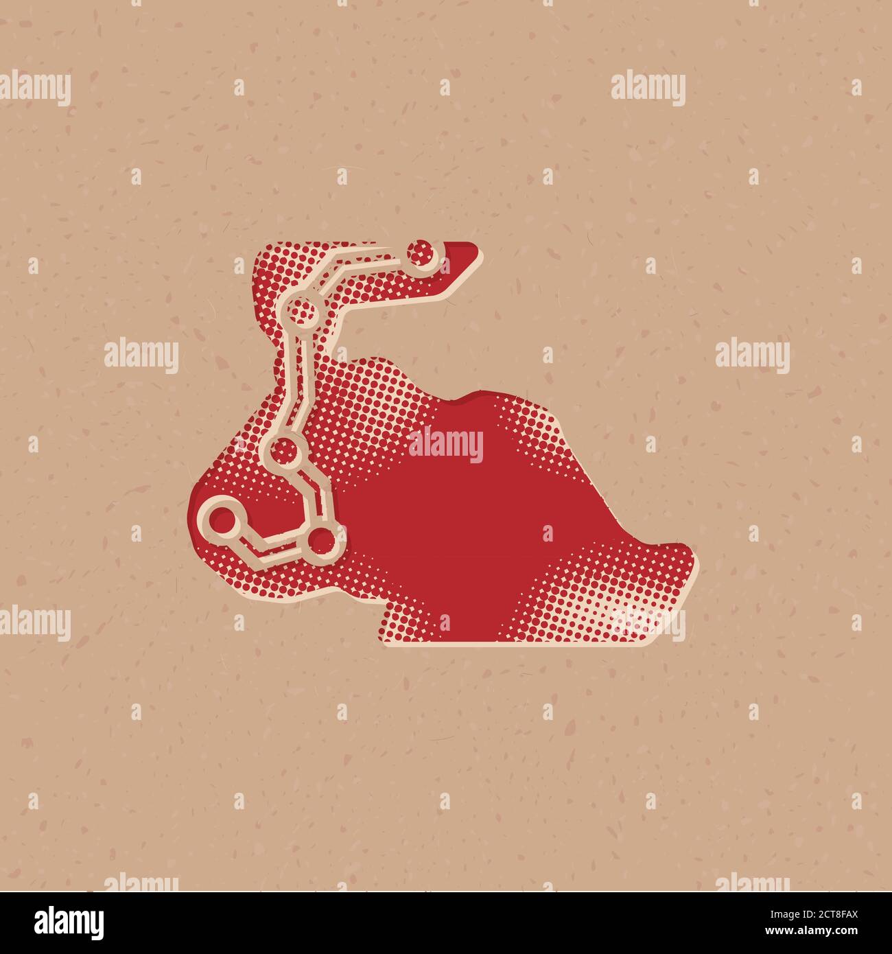 Rally route map icon in halftone style. Grunge background vector ...