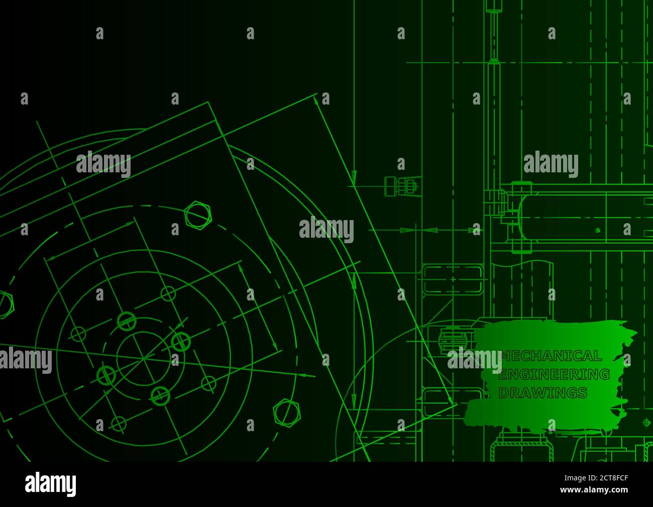 Vector engineering illustration. Mechanical engineering drawing Green ...