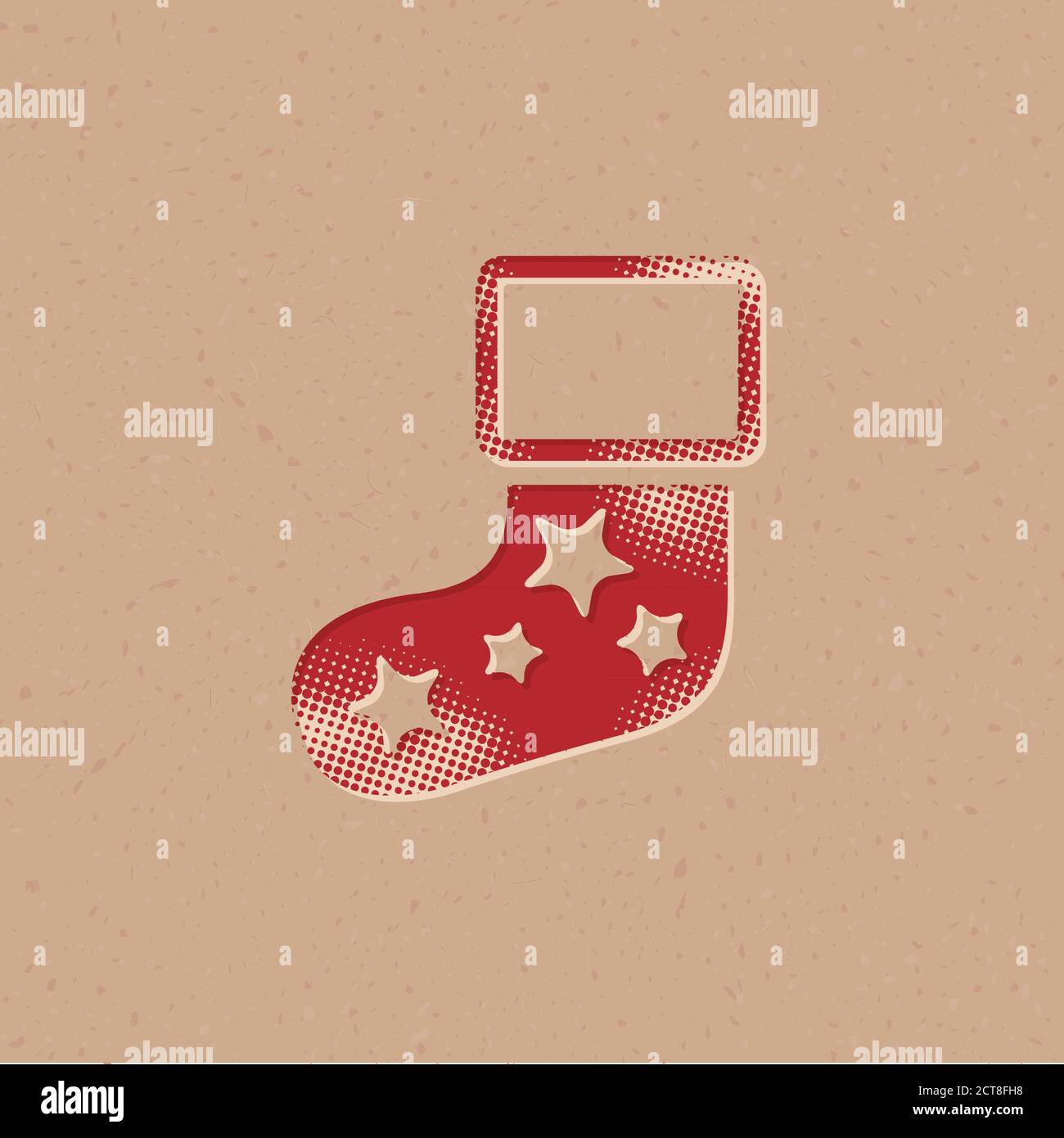 Christmas sock icon in halftone style. Grunge background vector ...