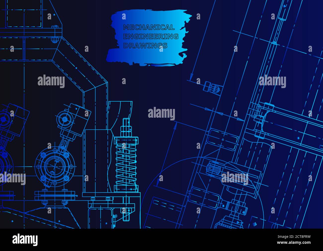 Vector engineering illustration Blue neon. Mechanical engineering ...