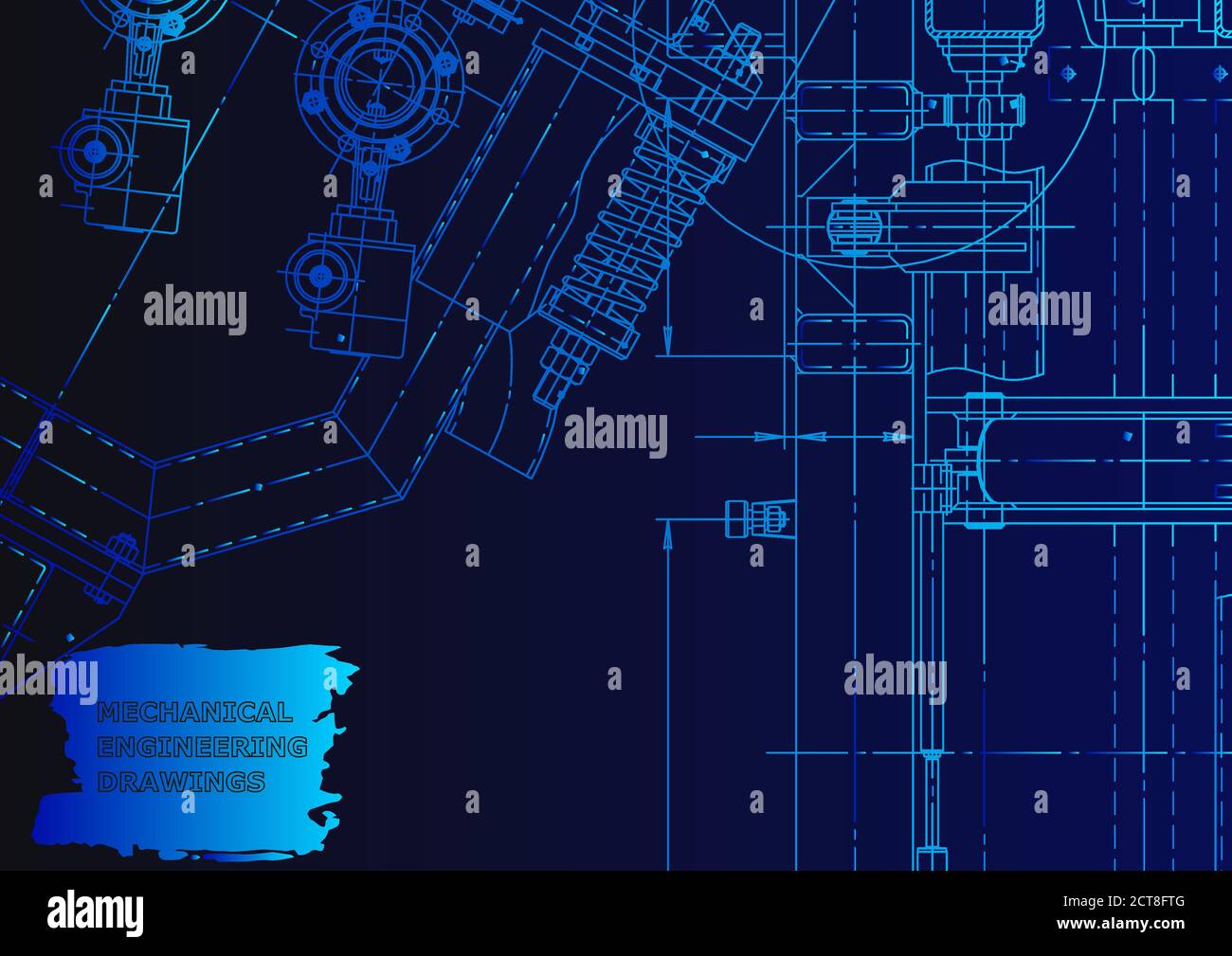 Vector engineering illustration. Blue neon. Computer aided design ...