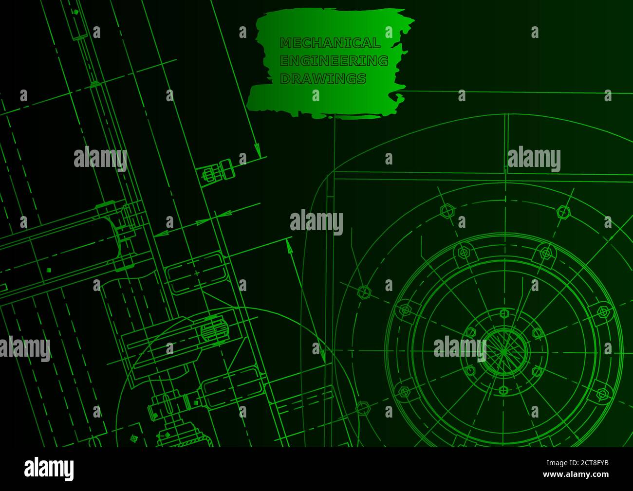 Cover. Vector engineering drawings. Mechanical instrument making. Green ...