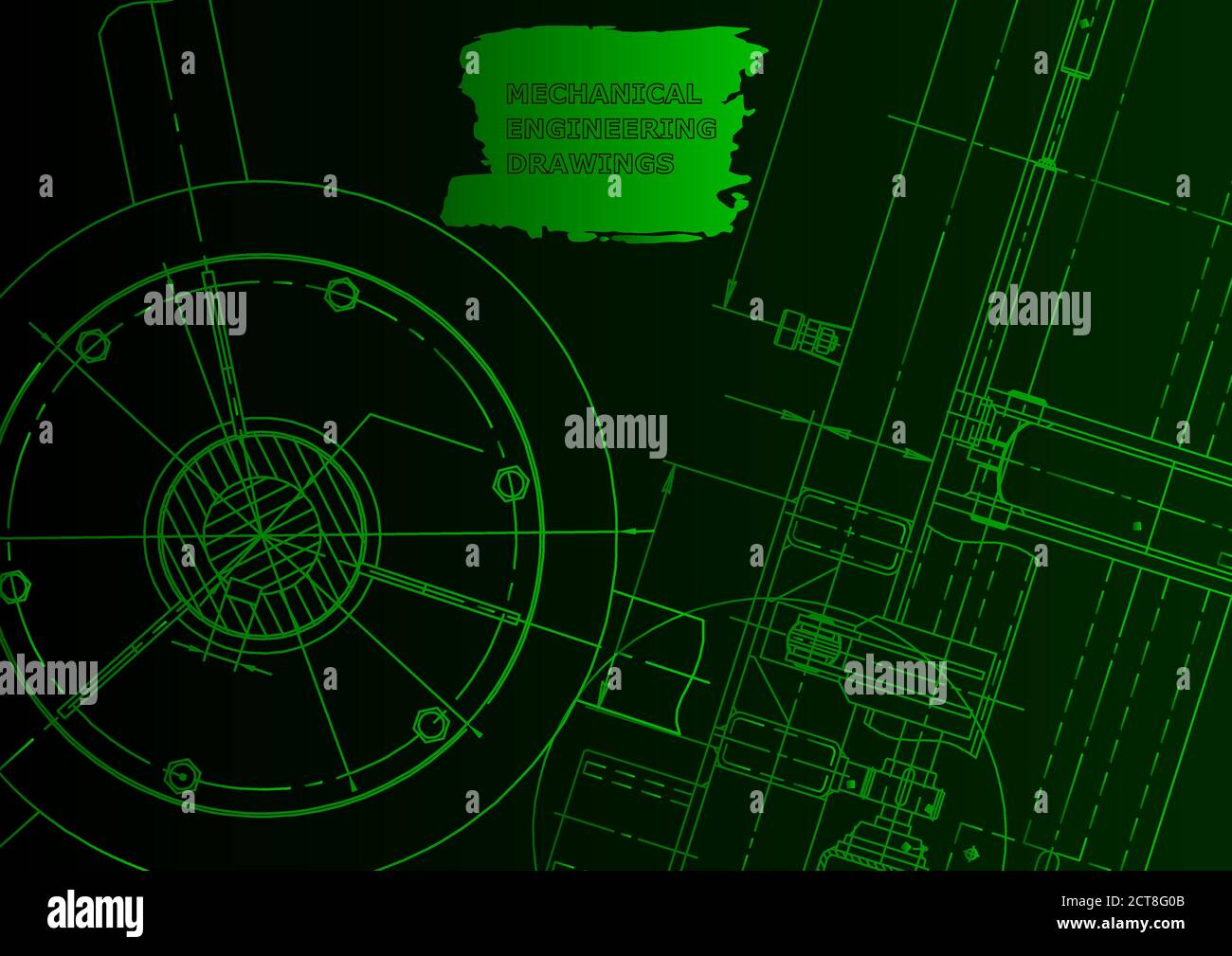 Cover, flyer, banner. Vector engineering illustration. Green neon ...