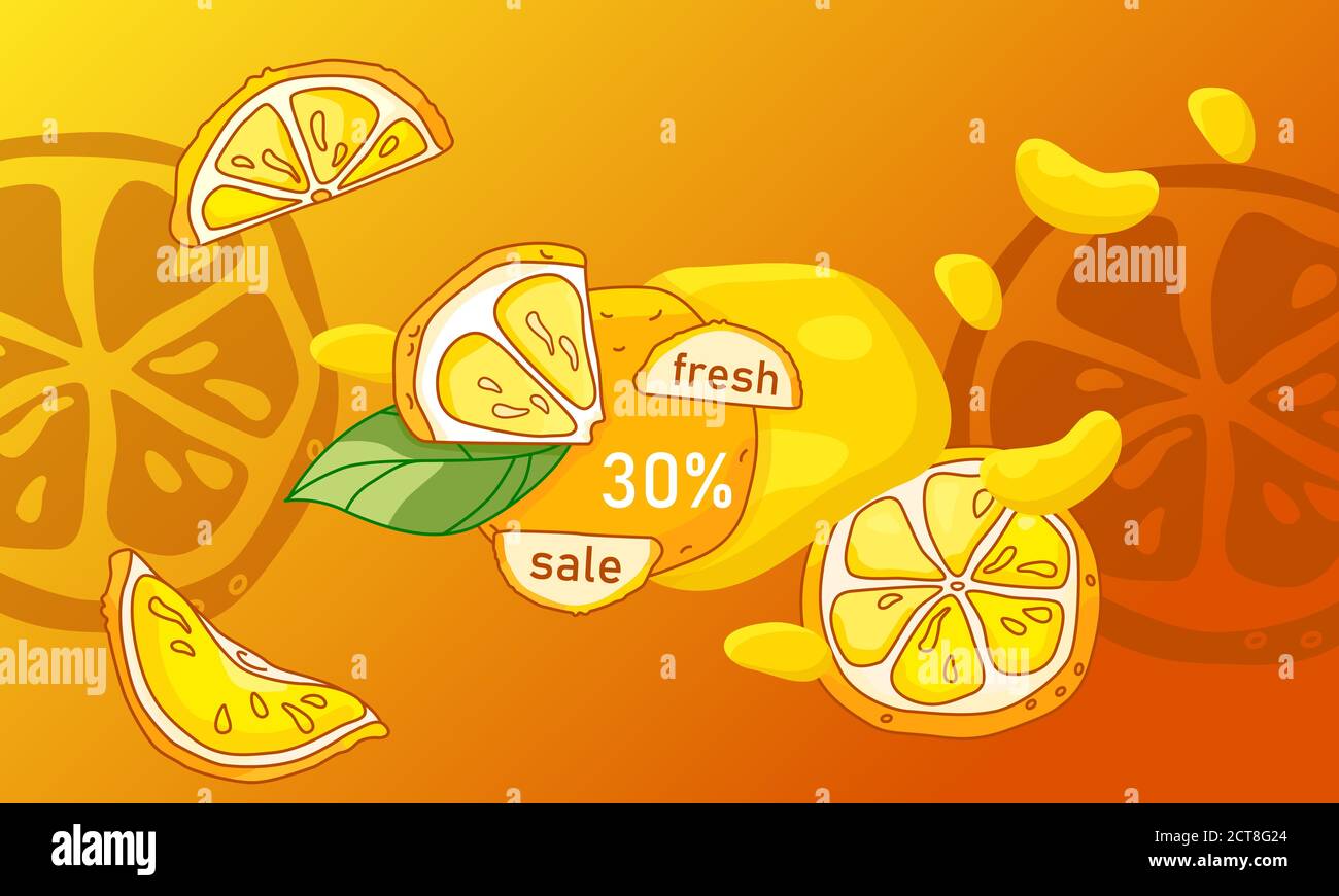 Lemon fresh sale banner on orange backdrop. Citrus fruit discount offer ...
