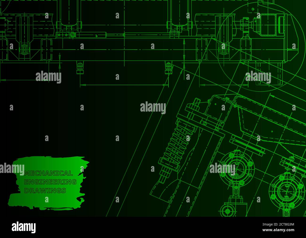 Technical. Vector. Mechanical instrument making. Green neon Stock ...