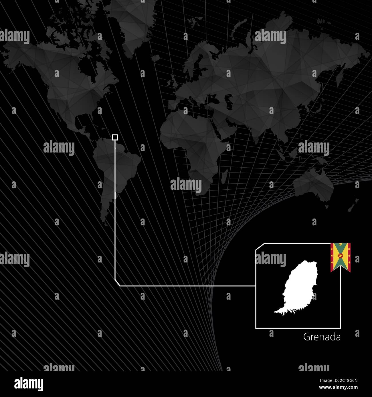 Grenada on black World Map. Map and flag of Grenada Stock Vector Image ...