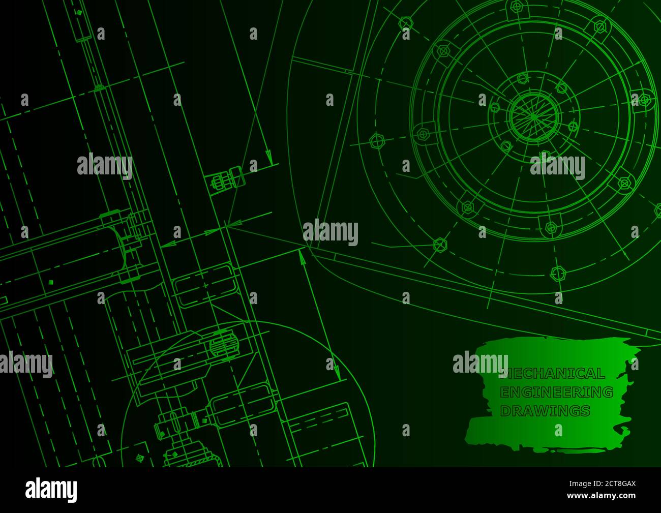 Vector banner. Engineering drawings. Mechanical instrument making ...