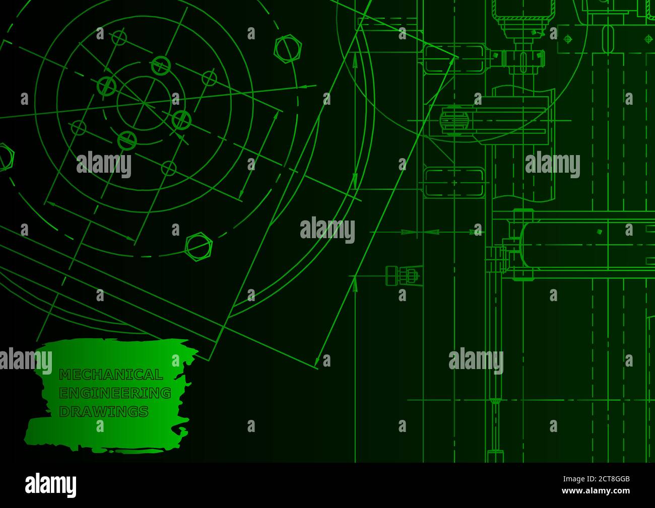 Vector engineering illustration. Green neon Instrument-making drawings ... Vector engineering illustration. Green neon Instrument-making drawings ...